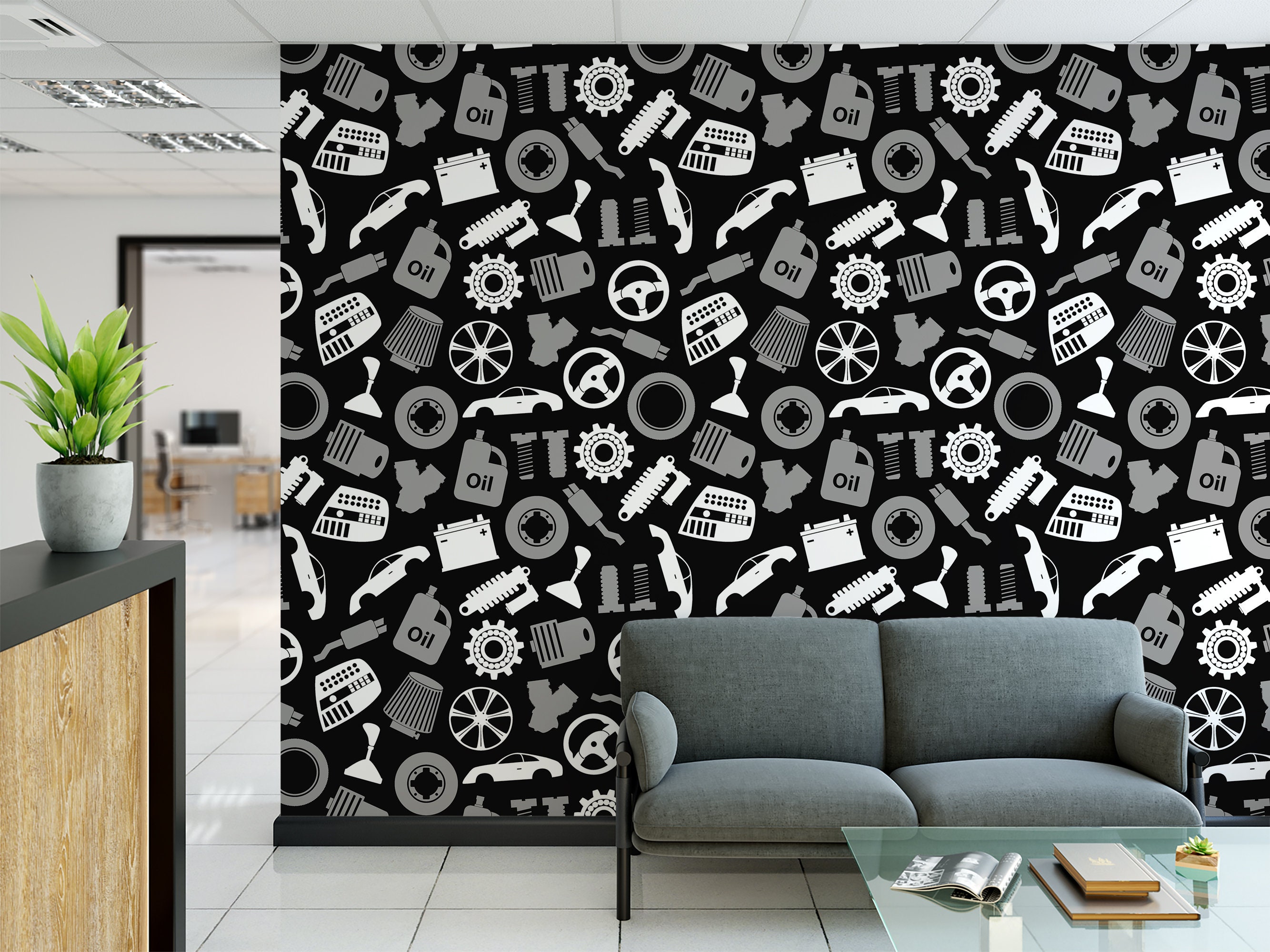 Car Mechanic Tools Peel & Stick Wallpaper, Automotive Pattern Wall ...