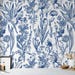 Dutch-inspired Blue Flowers and Leaves Peel & Stick Wallpaper, Vintage ...