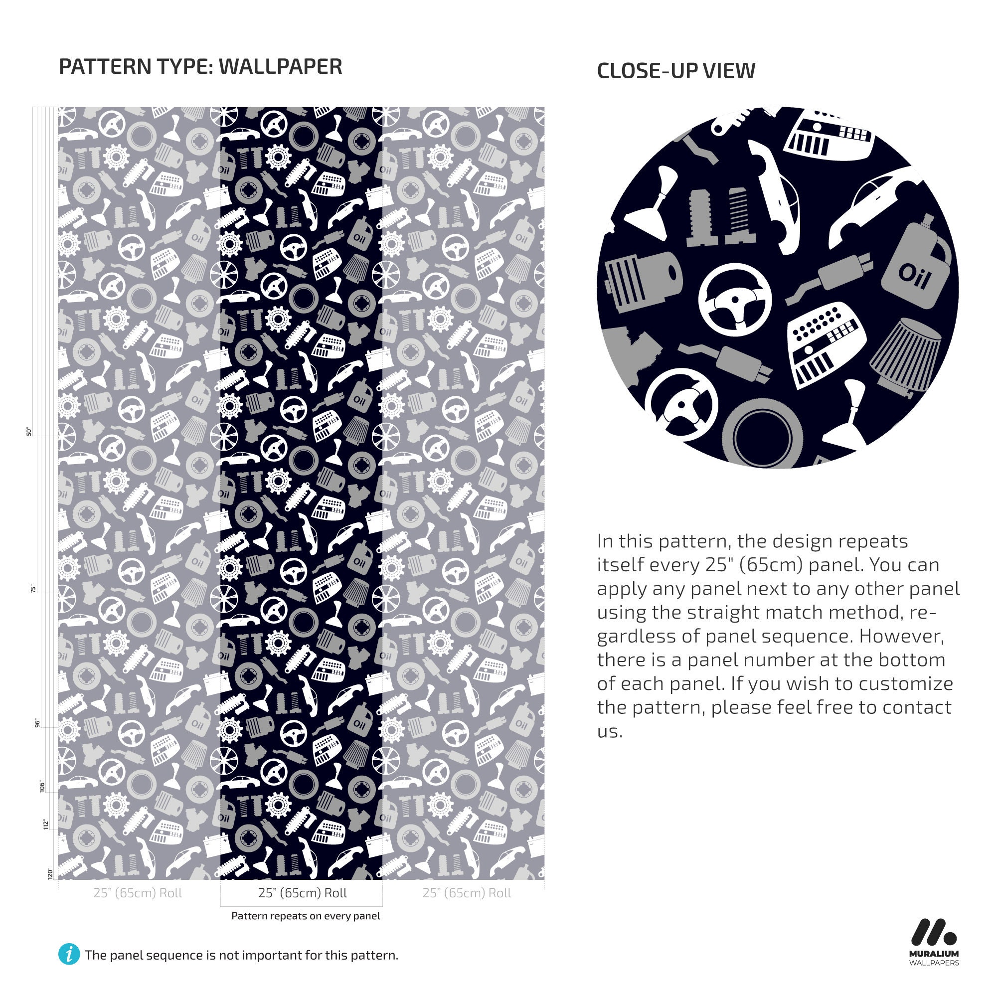 Car Mechanic Tools Peel & Stick Wallpaper, Automotive Pattern Wall ...