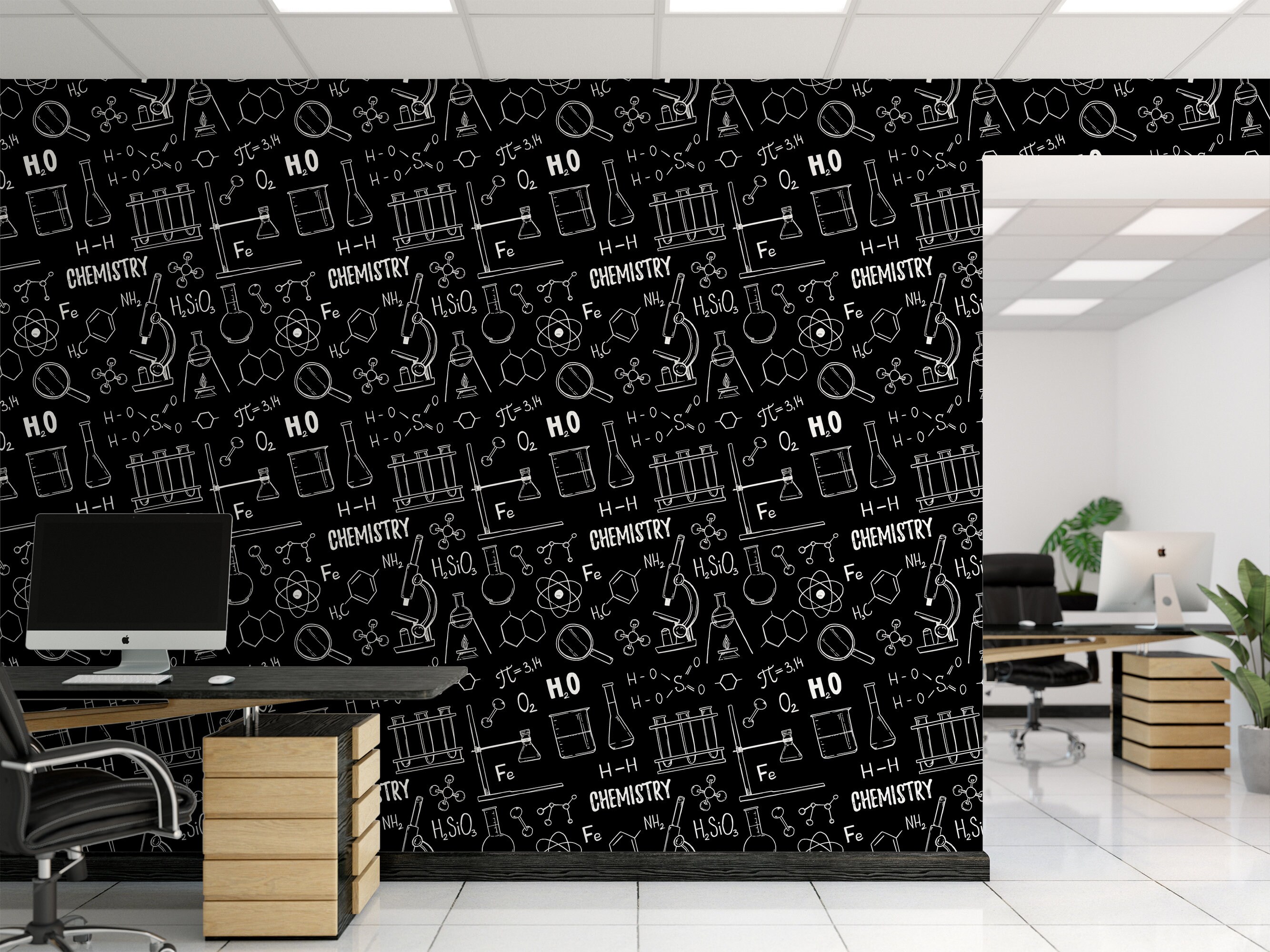 Chalkboard Chemistry Icons Wallpaper, Science Theme Wall Mural, Kids ...