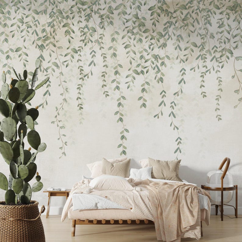 Romantic Hanging Vines Illustration Wallpaper, Soft Backdrop With ...