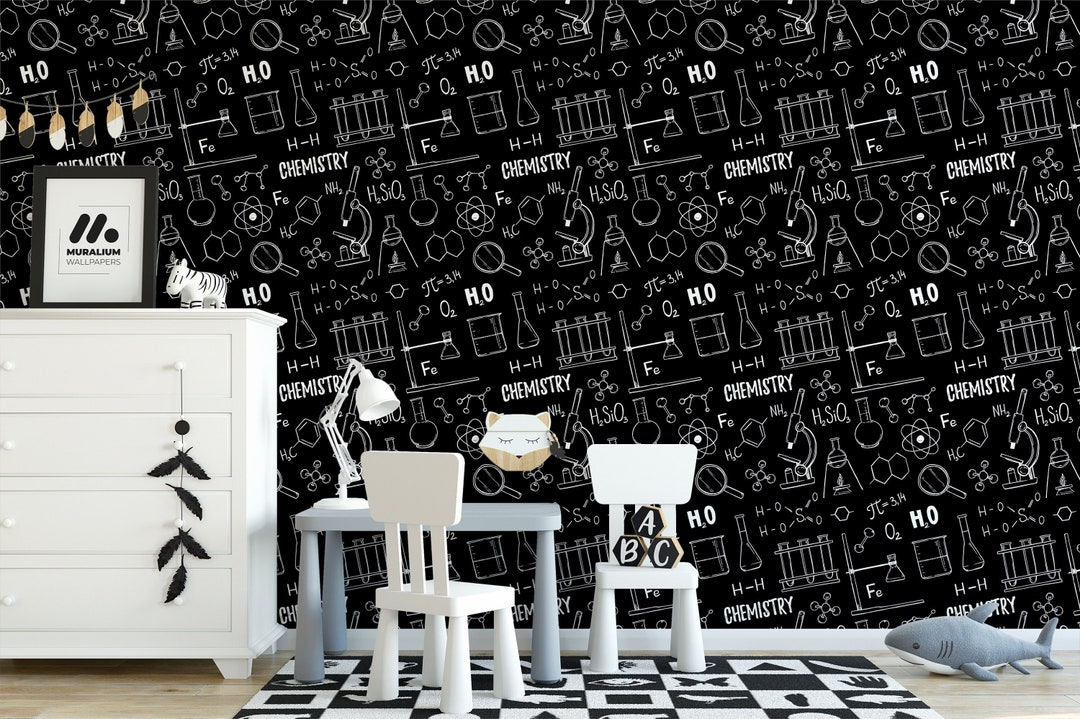 Chalkboard Chemistry Icons Wallpaper, Science Theme Wall Mural, Kids ...