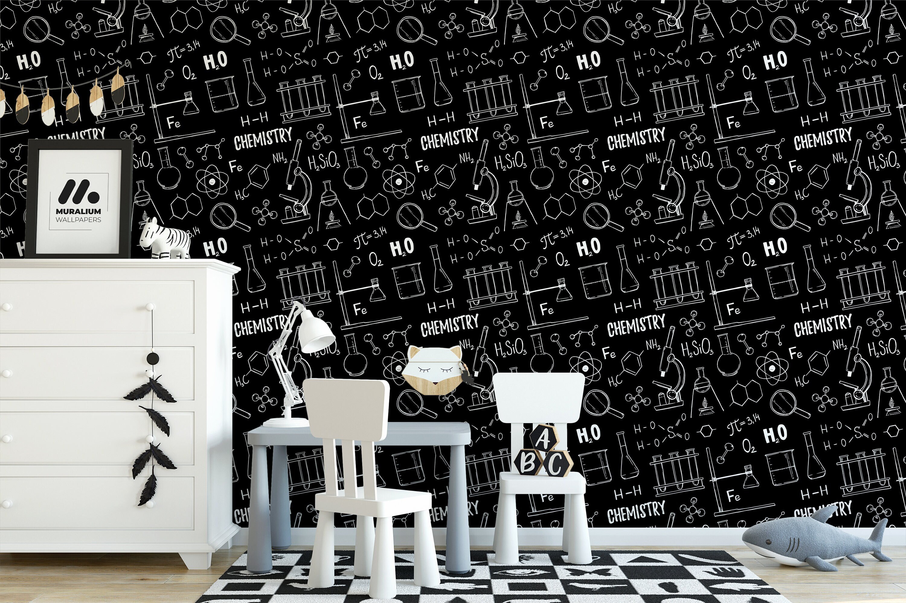 Chalkboard Chemistry Icons Wallpaper, Science Theme Wall Mural, Kids ...