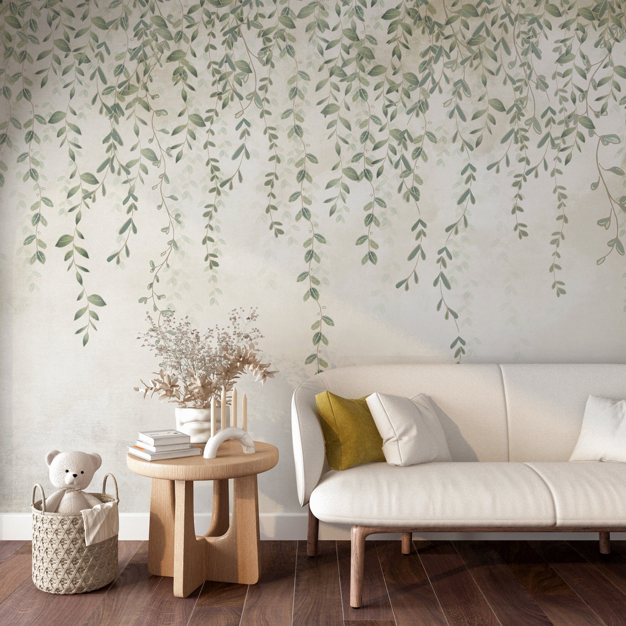Romantic Hanging Vines Illustration Wallpaper, Soft Backdrop With ...