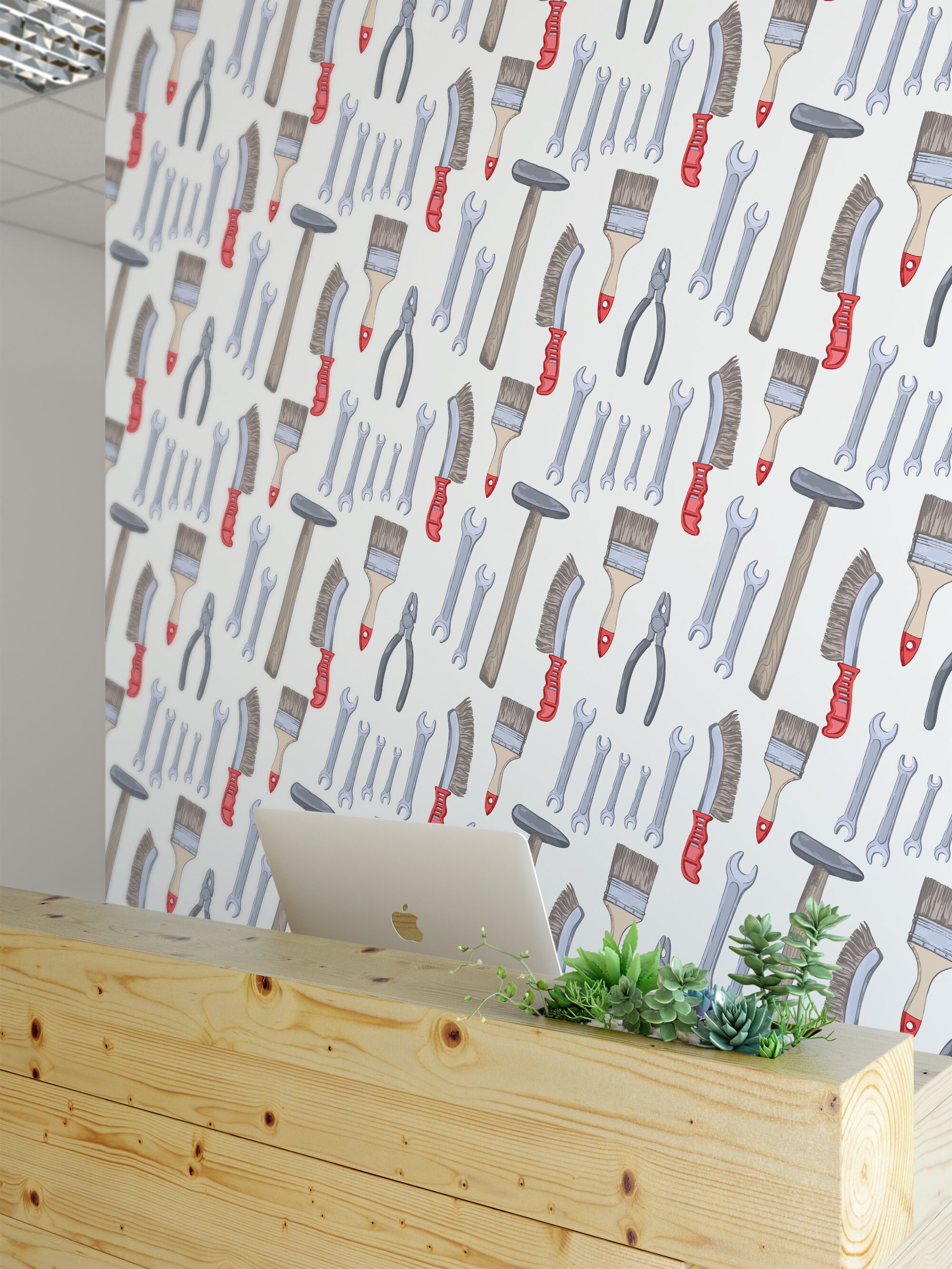 Handyman Tools Peel & Stick Wallpaper, Hand-drawn Repair Worker Tools ...