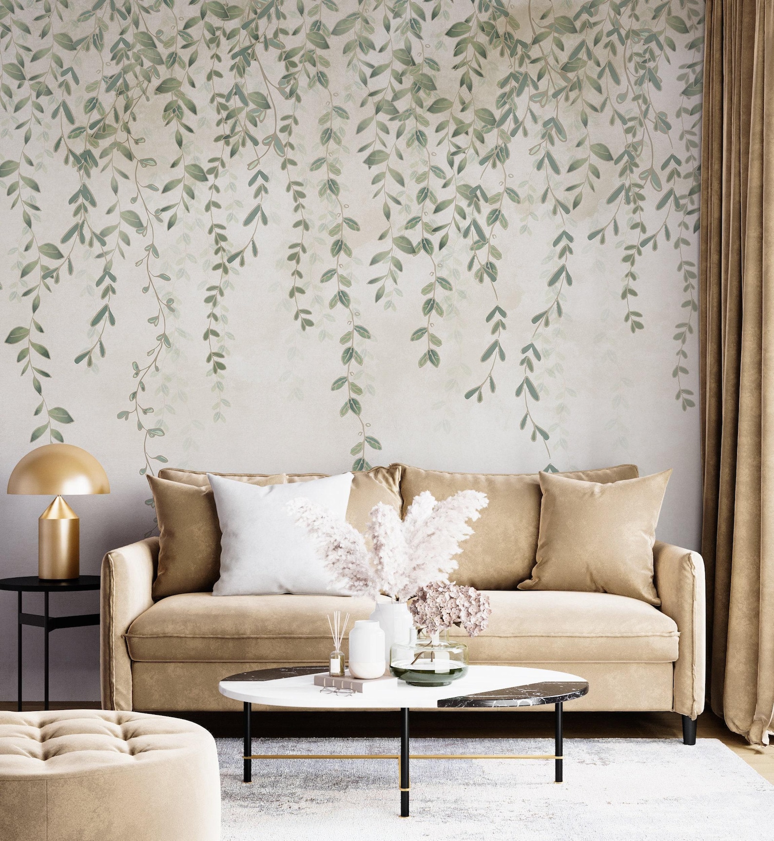 Romantic Hanging Vines Illustration Wallpaper, Soft Backdrop With ...