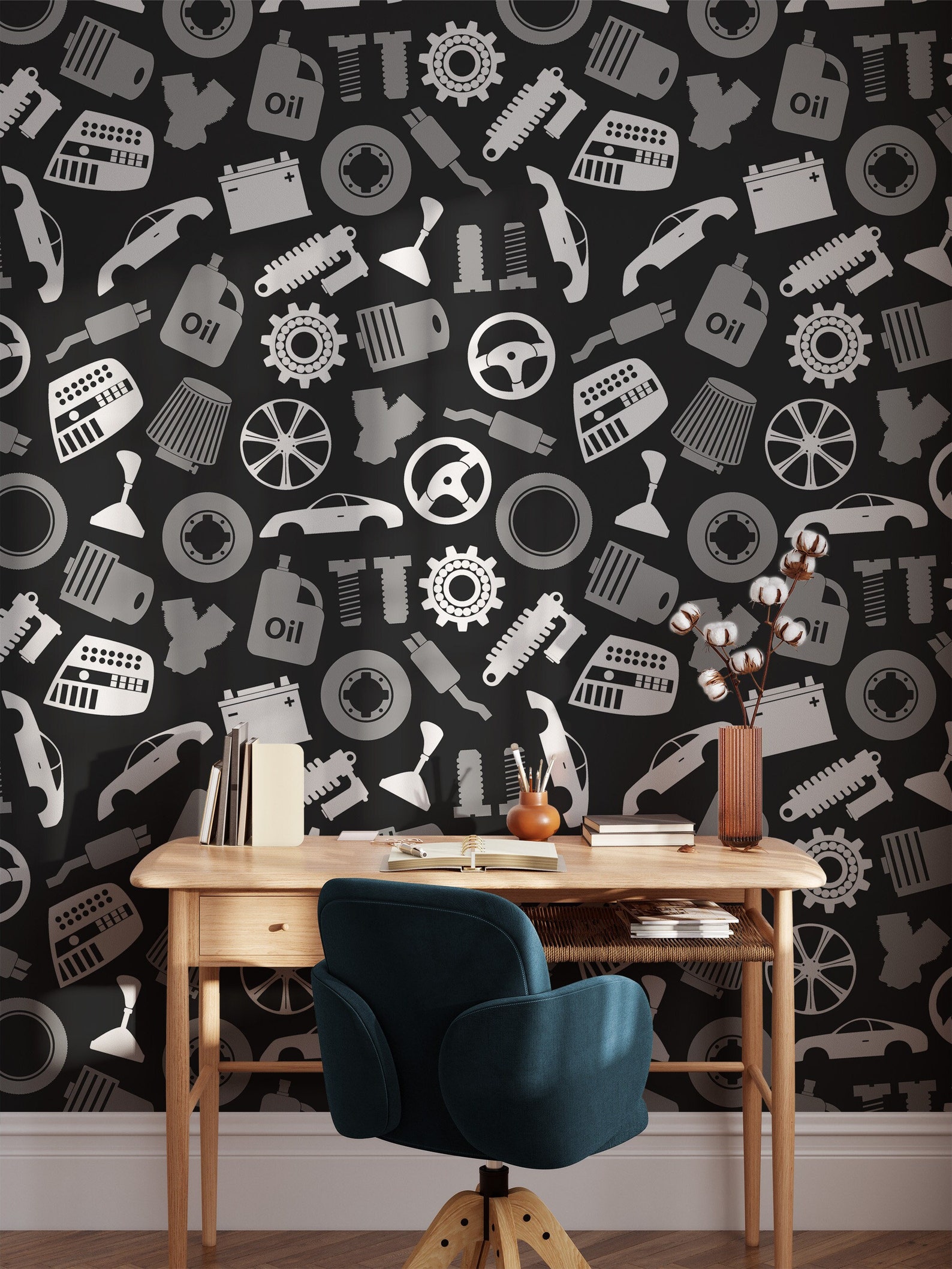 Car Mechanic Tools Peel & Stick Wallpaper, Automotive Pattern Wall ...