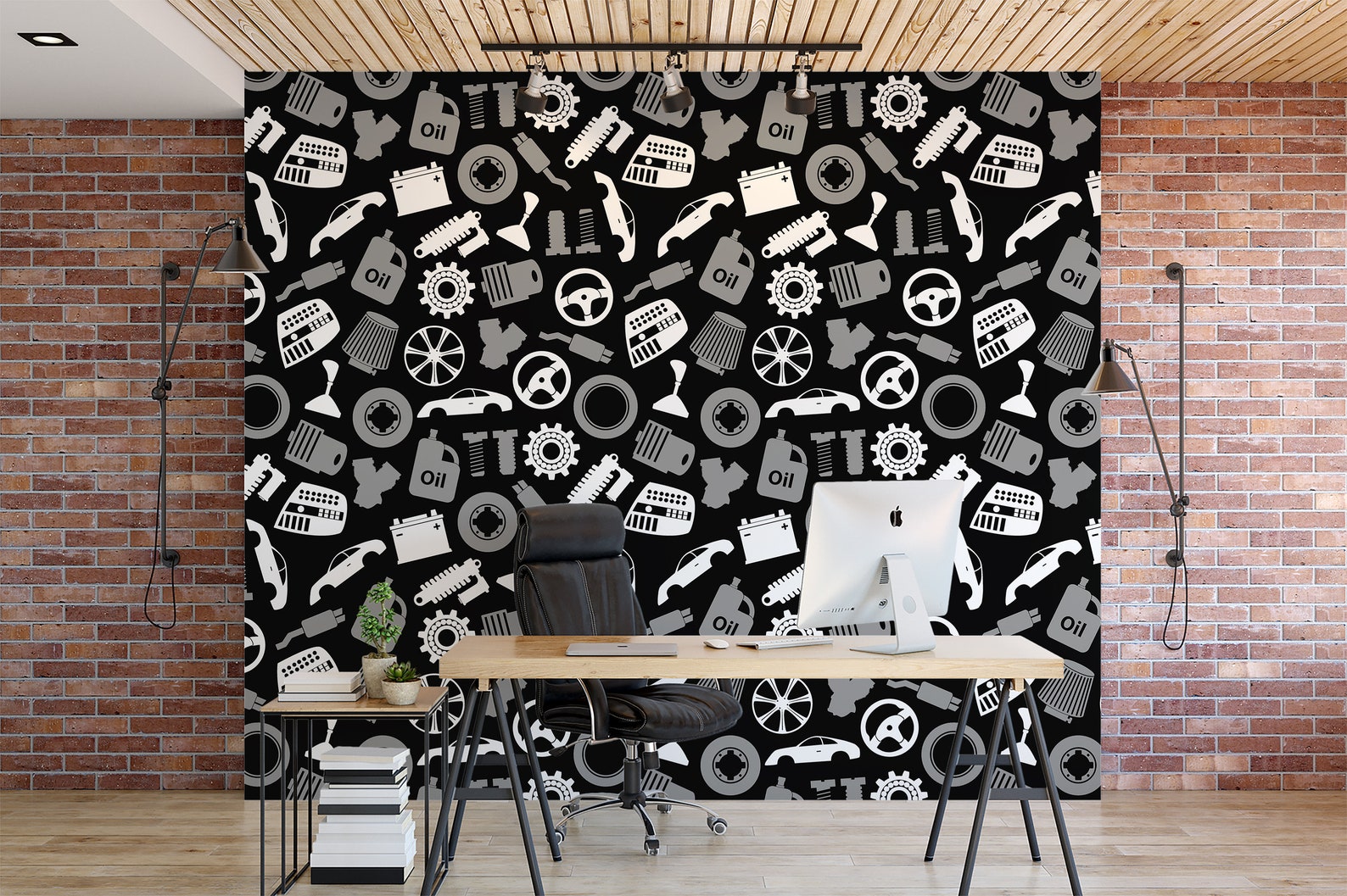 Car Mechanic Tools Peel & Stick Wallpaper, Automotive Pattern Wall ...