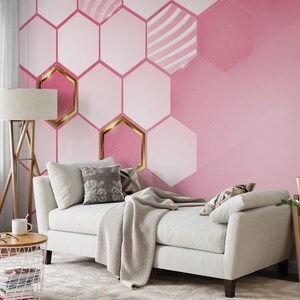 Chic Light Pink Hexagon Wallpaper, Geometric Style Peel & Stick Wall ...