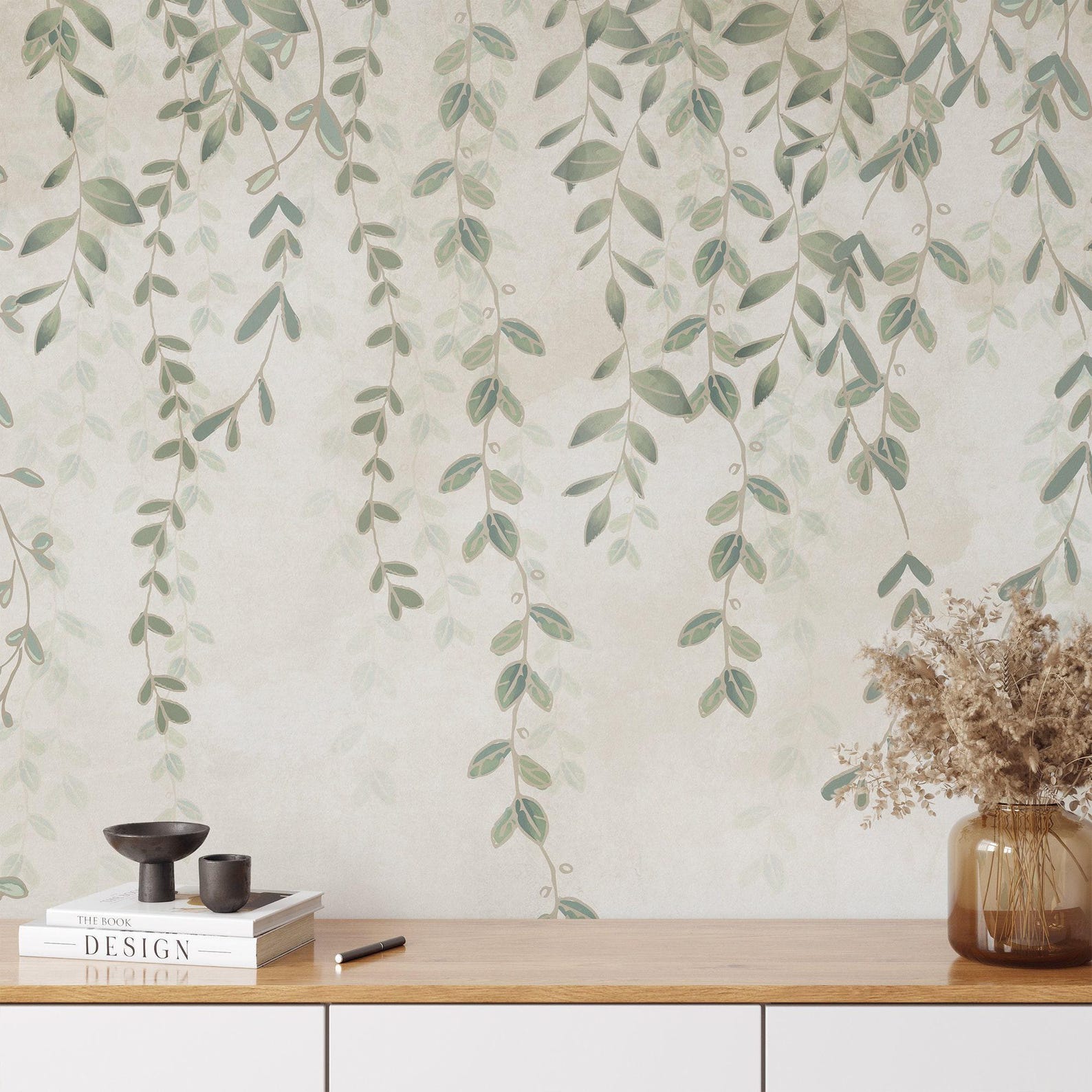 Romantic Hanging Vines Illustration Wallpaper, Soft Backdrop With ...