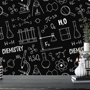 Chalkboard Chemistry Icons Wallpaper, Science Theme Wall Mural, Kids ...