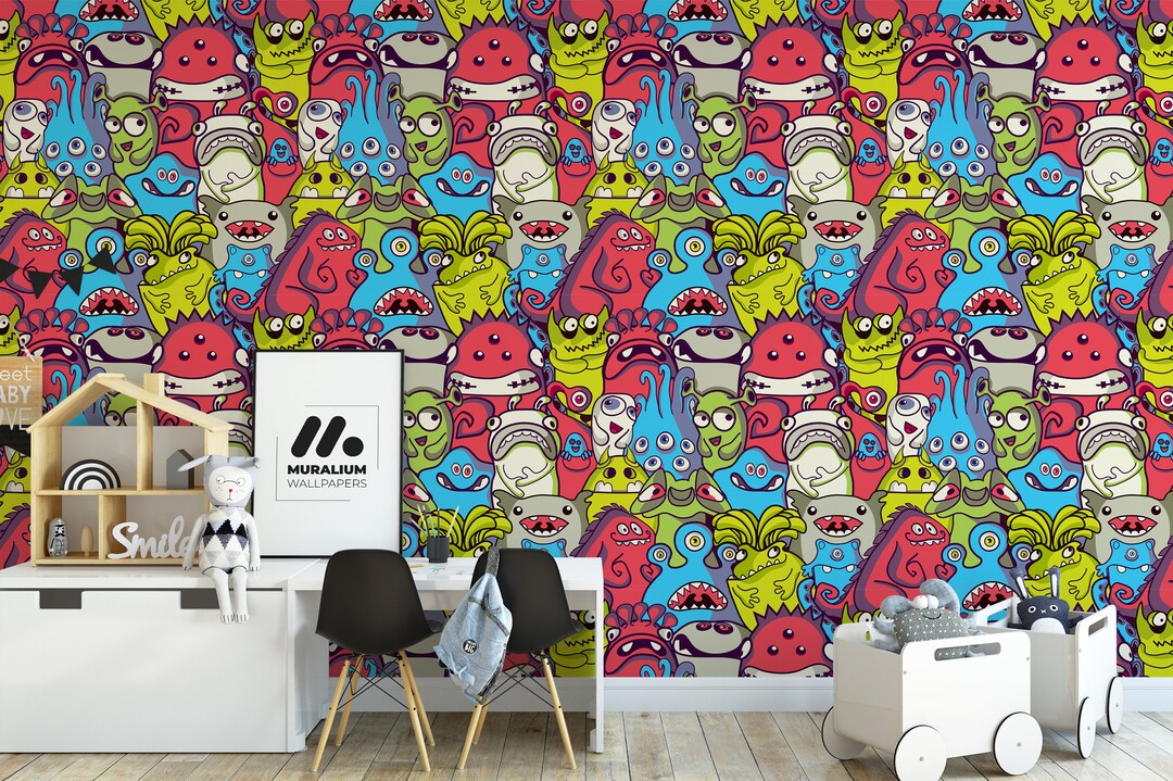 Colorful Cartoon Monsters Kids Wallpaper, Vibrant Creatures Peel ...