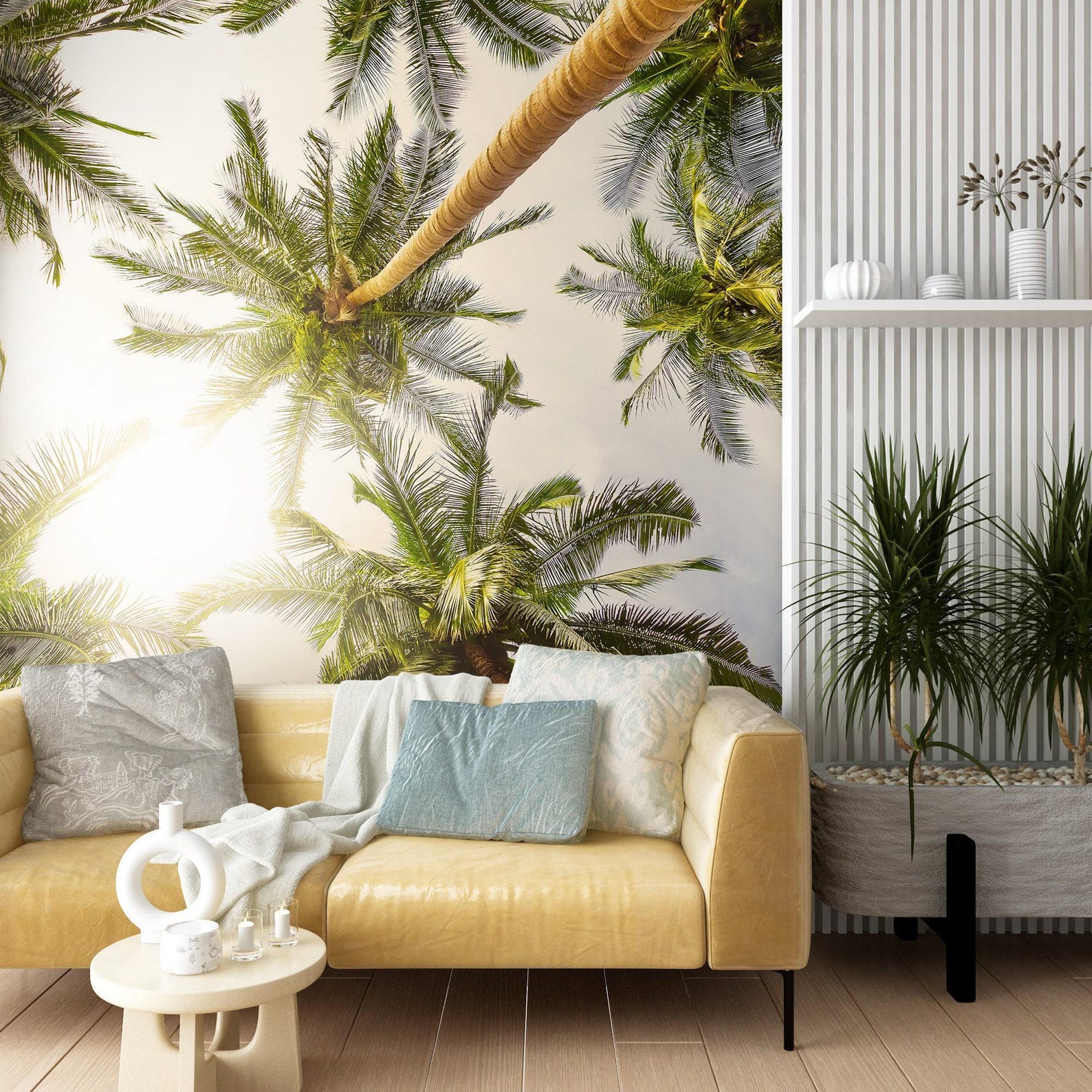 Sunny Low Angle Palm Trees Wallpaper, Tropical Large Trees Peel & Stick ...