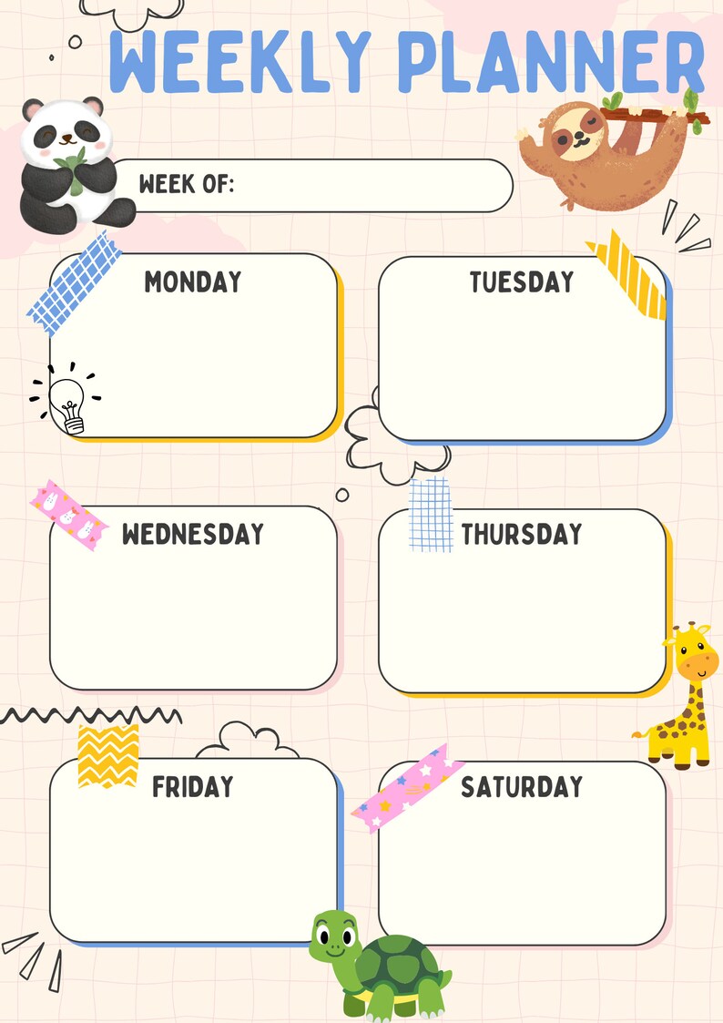 Kids Weekly Planner - Etsy