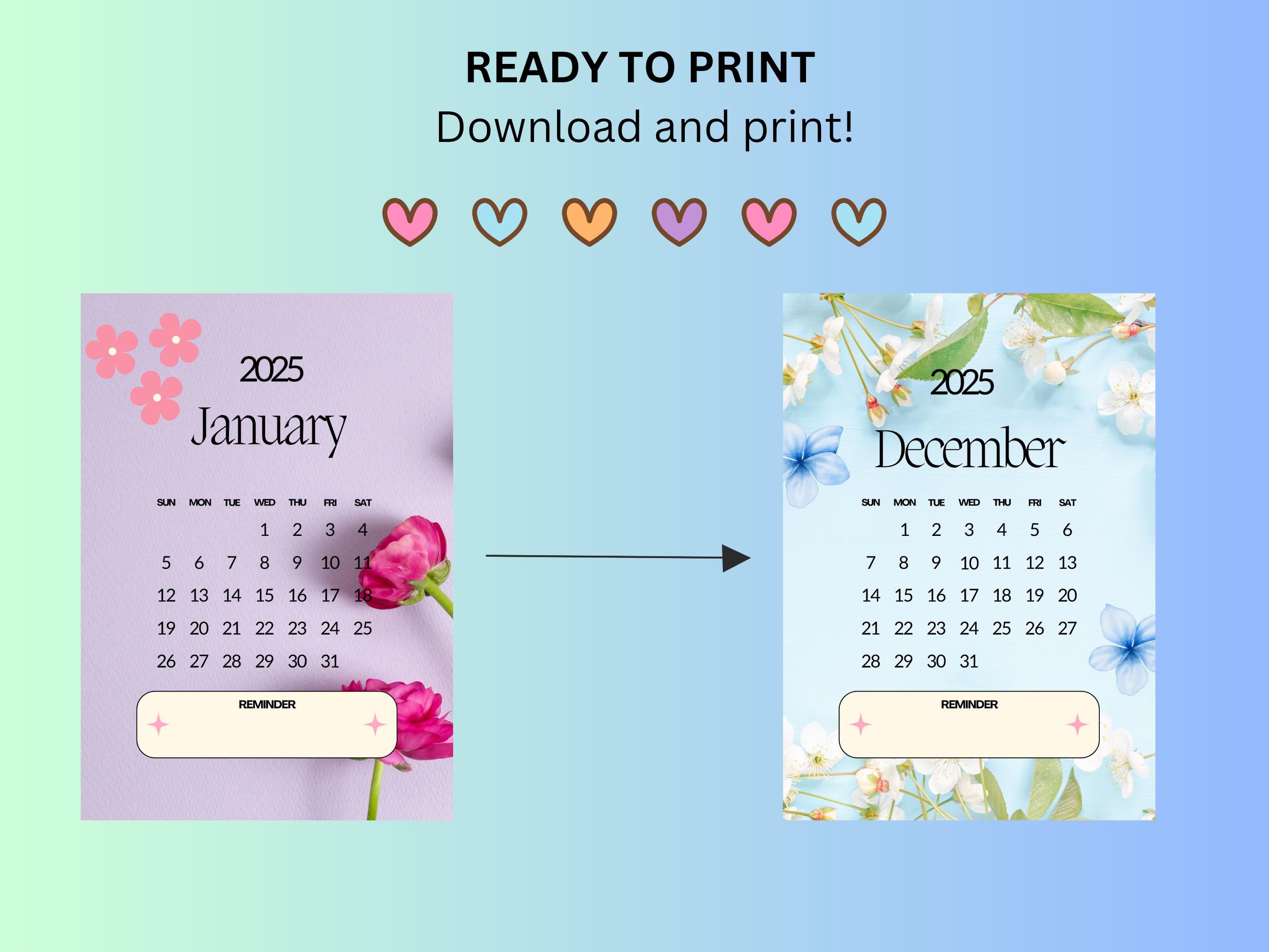 2025 Floral Calendar | Printable Monthly Planner | Aesthetic Flower ...