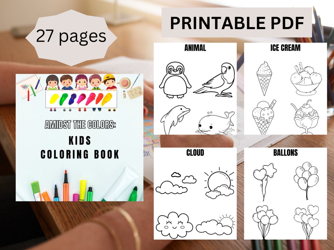 Kids Coloring Book,neutral Colors,children's Activity,diy Coloring Book ...
