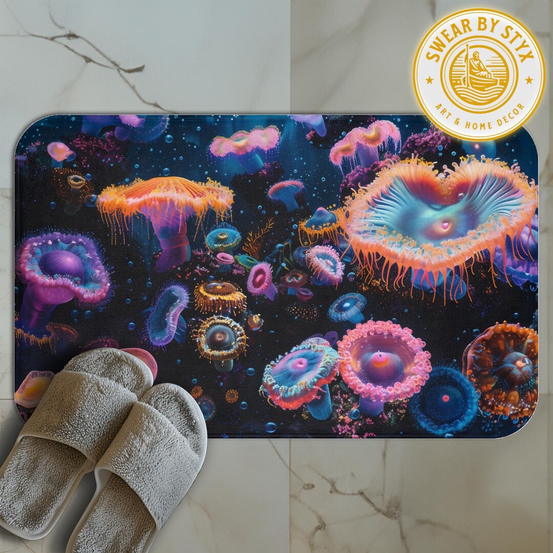 Deep Sea Anemone Bath Mat Plush Microfiber Memory Foam Vibrant Ocean ...