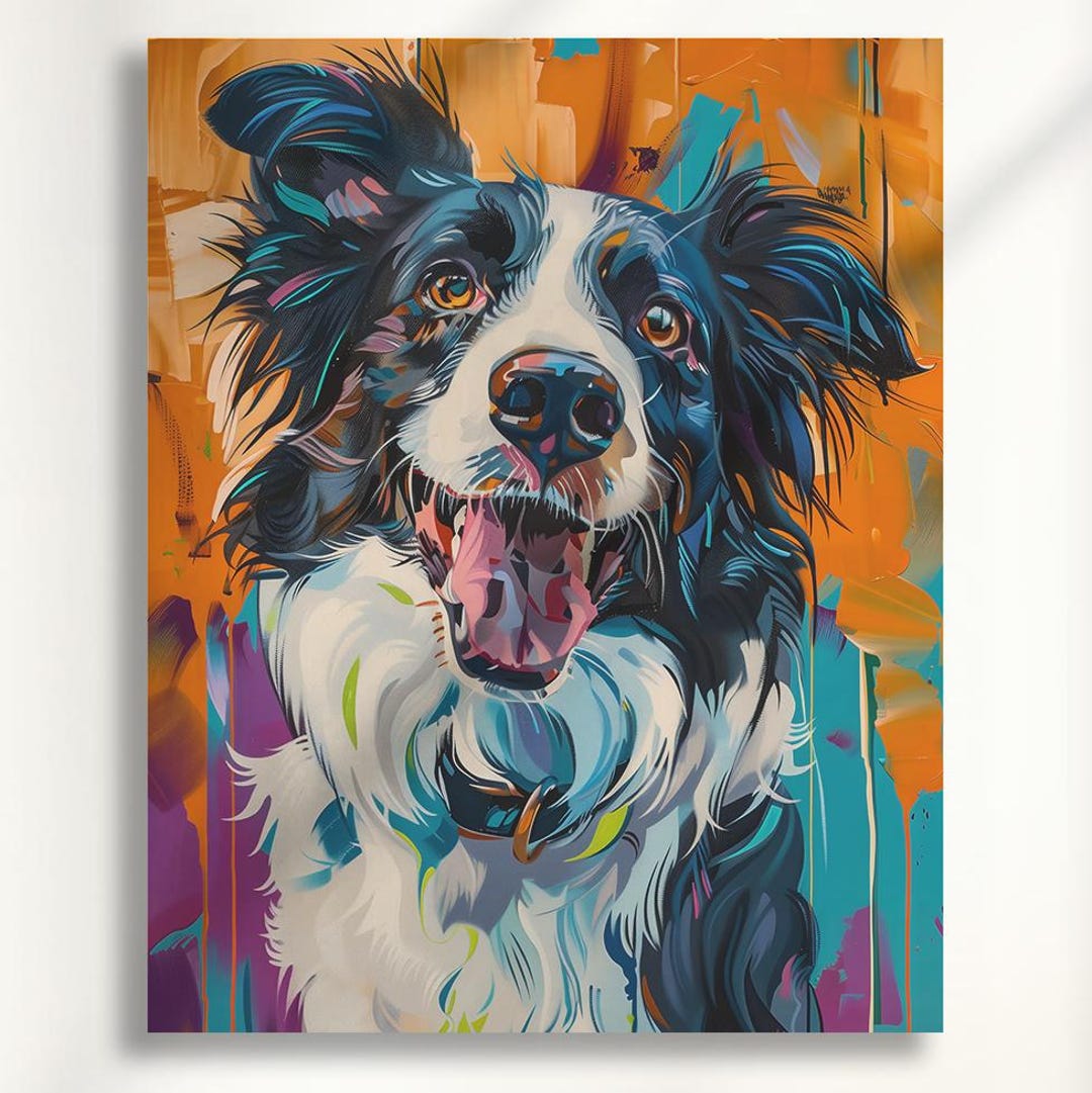Border Collie Canvas Art, Retro 70s Style, Dog Lover Gift - Etsy