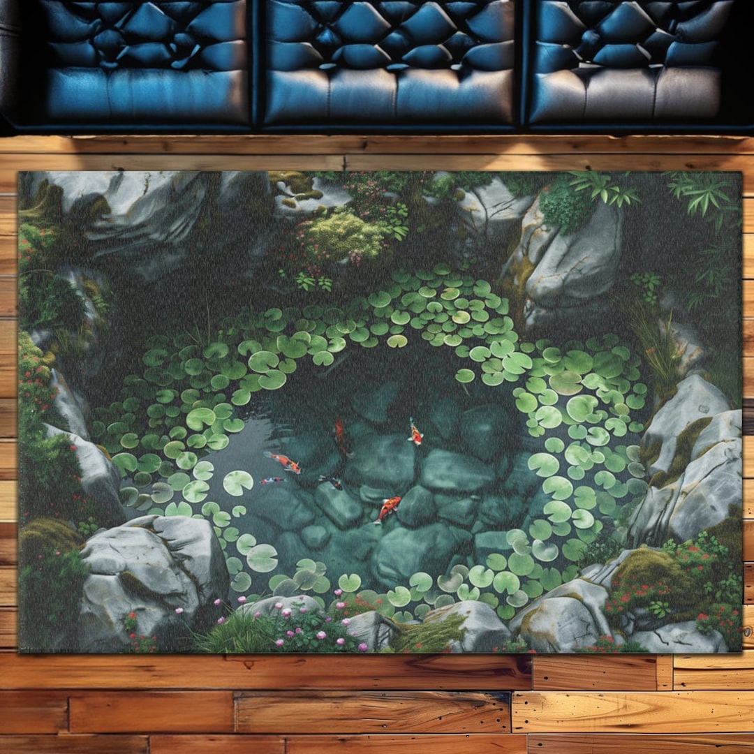 Zen Pond Area Rug | Biophilic Design | Koi Fish + Lily Pads | Outdoors ...