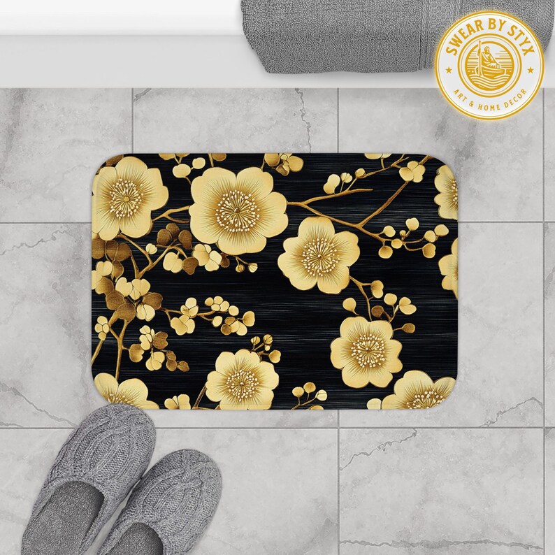 Antique Maki-e Floral Bath Mat Plush Microfiber Memory Foam Antique ...