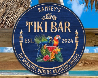 Personalized Tiki Bar Round Wood Sign Tiki Bar Tiki Hut Tiki Lounge ...