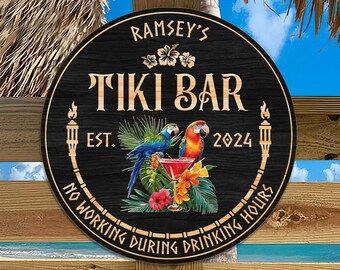 Personalized Tiki Bar Round Wood Sign Tiki Bar Tiki Hut Tiki Lounge ...