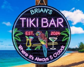 Personalized Tiki Bar Round Wood Sign Tiki Bar Tiki Hut Tiki Lounge ...