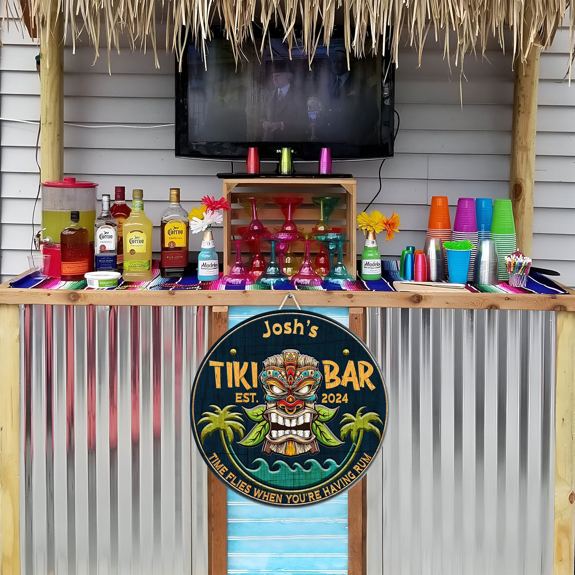 Personalized Tiki Bar Round Wood Sign Tiki Bar Tiki Hut Tiki Lounge ...