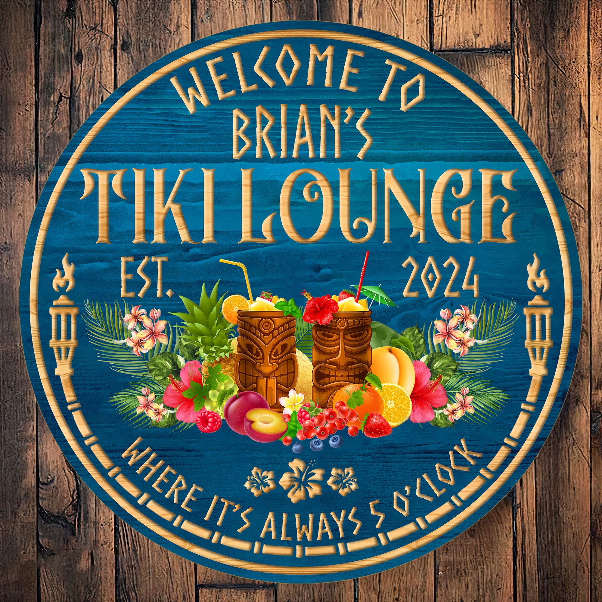 Personalized Tiki Bar Round Wood Sign Tiki Bar Tiki Hut Tiki Lounge ...