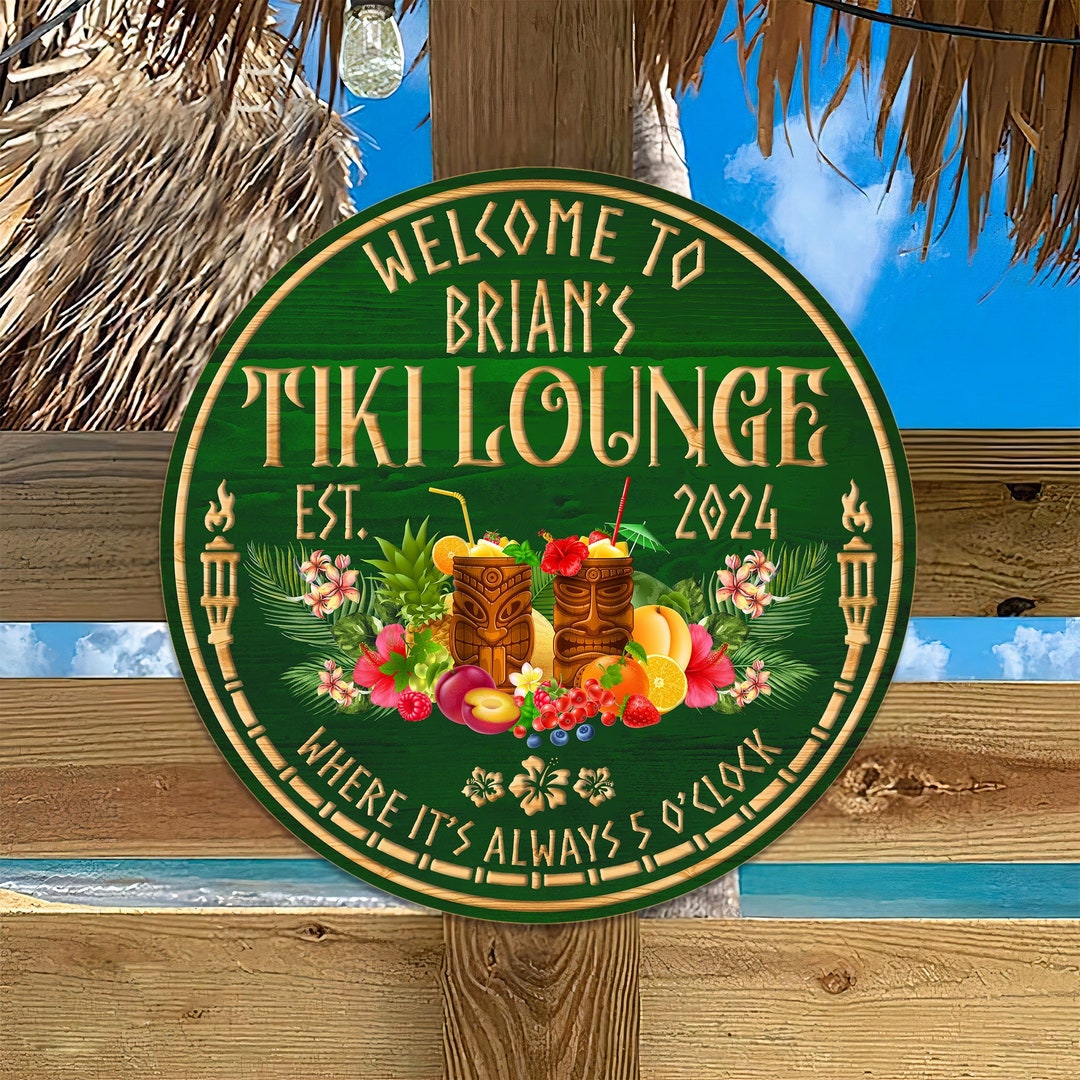 Personalized Tiki Bar Round Wood Sign Tiki Bar Tiki Hut Tiki Lounge ...