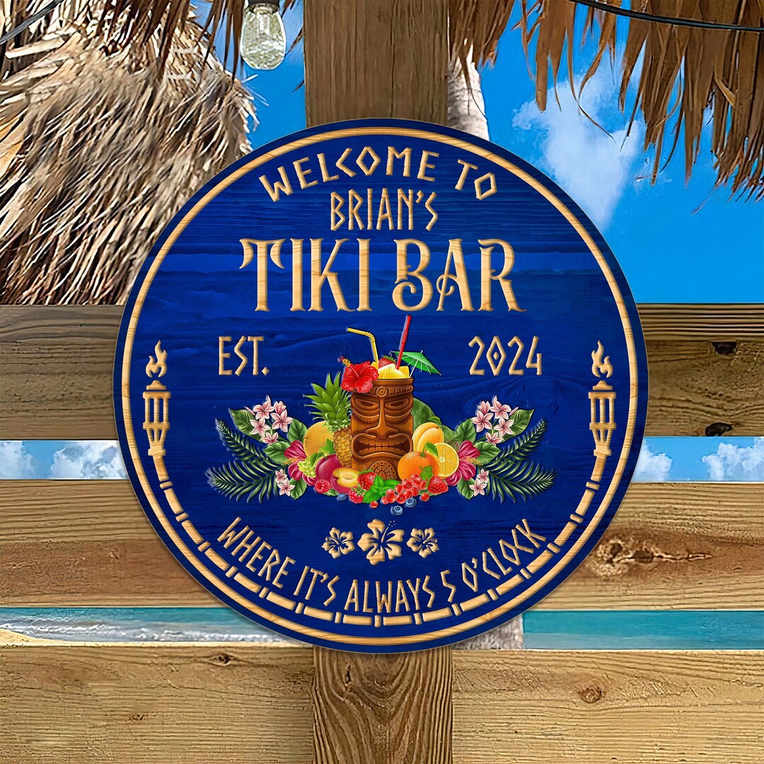 Personalized Tiki Bar Round Wood Sign Tiki Bar Tiki Hut Tiki Lounge ...