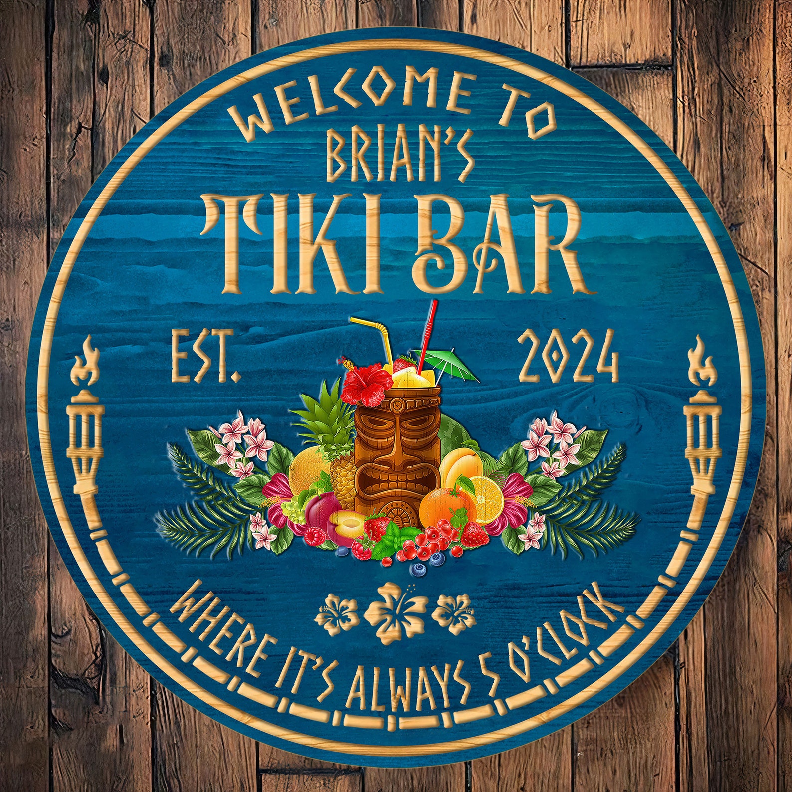 Personalized Tiki Bar Round Wood Sign Tiki Bar Tiki Hut Tiki Lounge ...