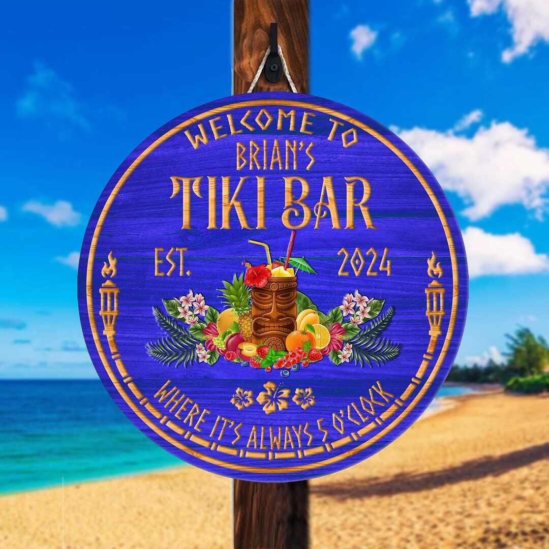 Personalized Tiki Bar Round Wood Sign Tiki Bar Tiki Hut Tiki Lounge ...