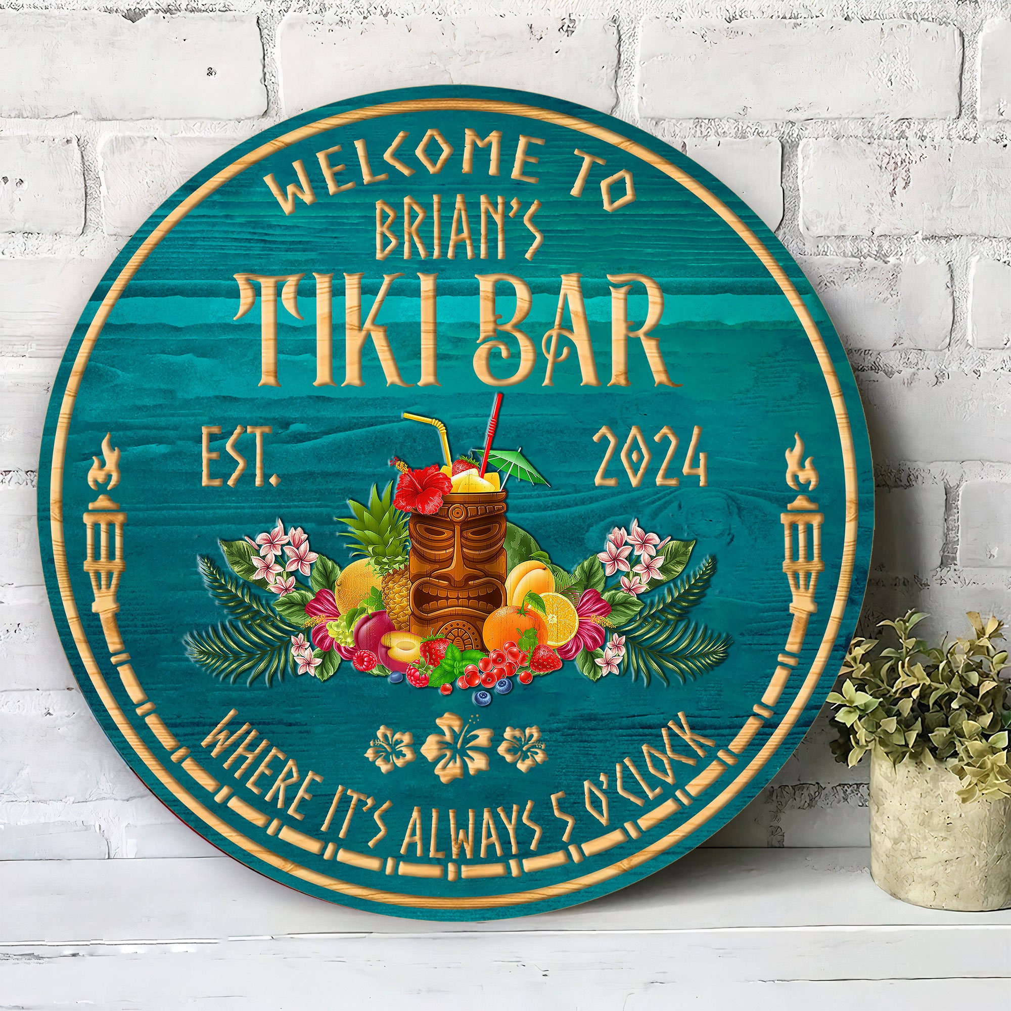 Personalized Tiki Bar Round Wood Sign Tiki Bar Tiki Hut Tiki Lounge ...