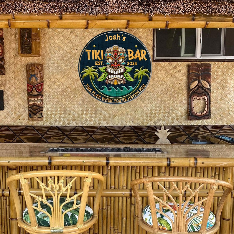 Personalized Tiki Bar Round Wood Sign Tiki Bar Tiki Hut Tiki Lounge ...