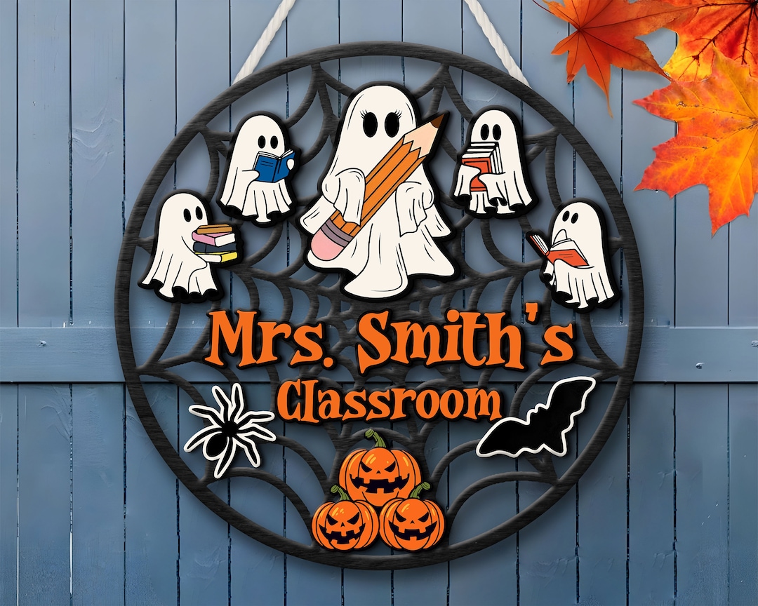 Custom Teacher Name Sign, Halloween Classroom Decor, Spooky Gift for ...