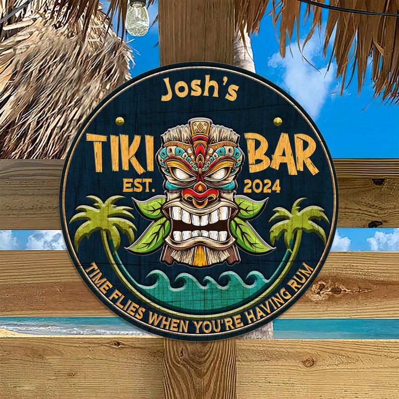 Personalized Tiki Bar Round Wood Sign Tiki Bar Tiki Hut Tiki Lounge ...