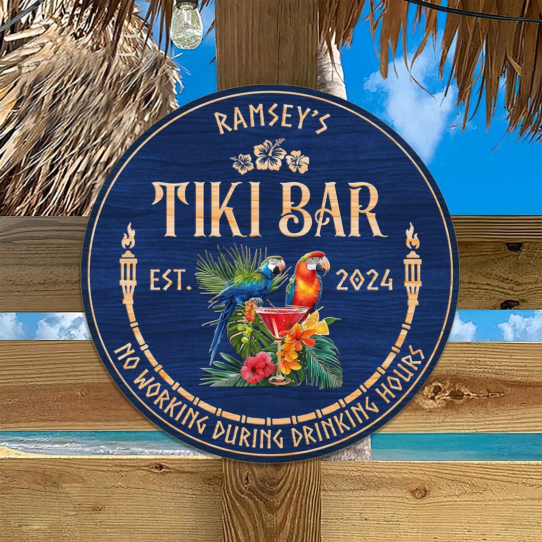 Personalized Tiki Bar Round Wood Sign Tiki Bar Tiki Hut Tiki Lounge ...