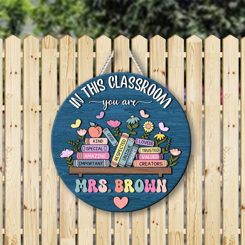 Custom 3D Teacher Name Plate, Floral Classroom Door Sign, Back to ...