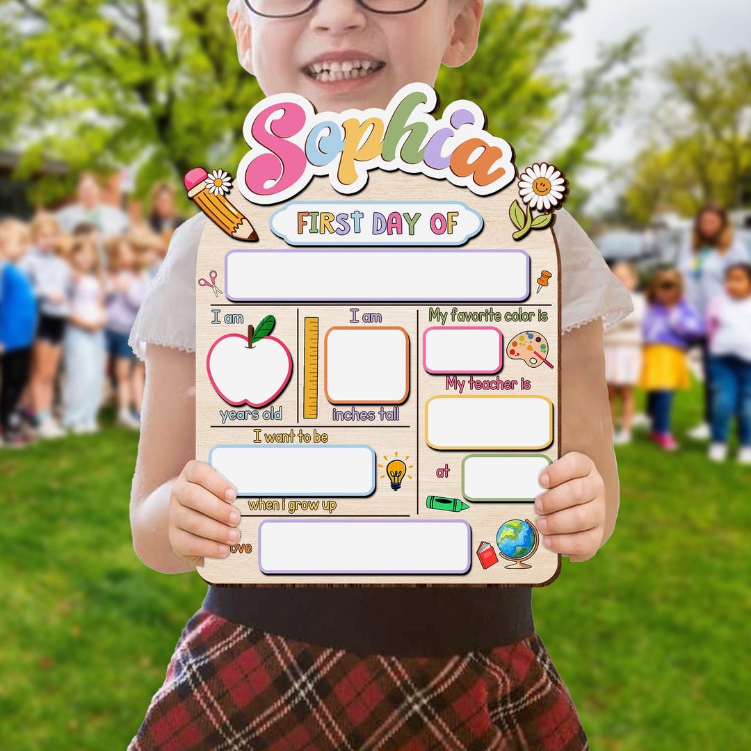 Personalized First Day School Sign, Back to School Sign, Kindergarten ...