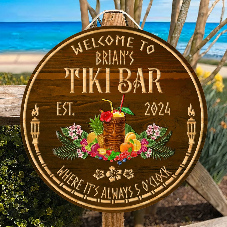 Personalized Tiki Bar Round Wood Sign Tiki Bar Tiki Hut Tiki Lounge ...
