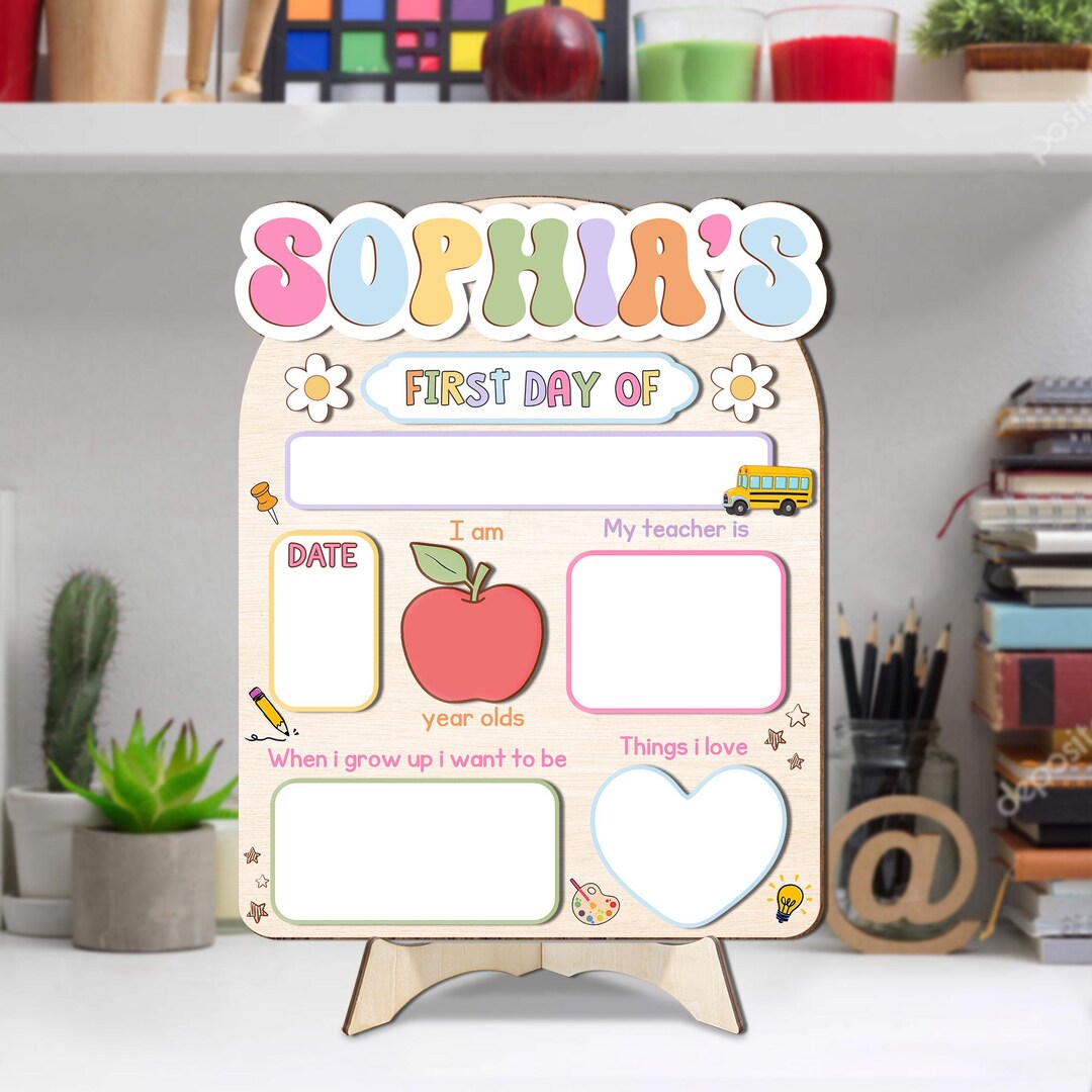 Personalized First Day School Sign, Back to School Sign, Kindergarten ...