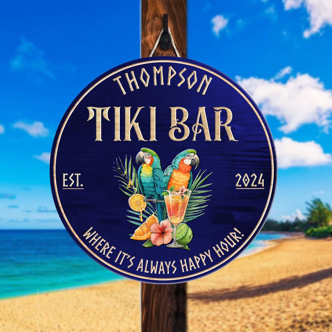 Personalized Tiki Bar Round Wood Sign Tiki Bar Tiki Hut Tiki Lounge ...