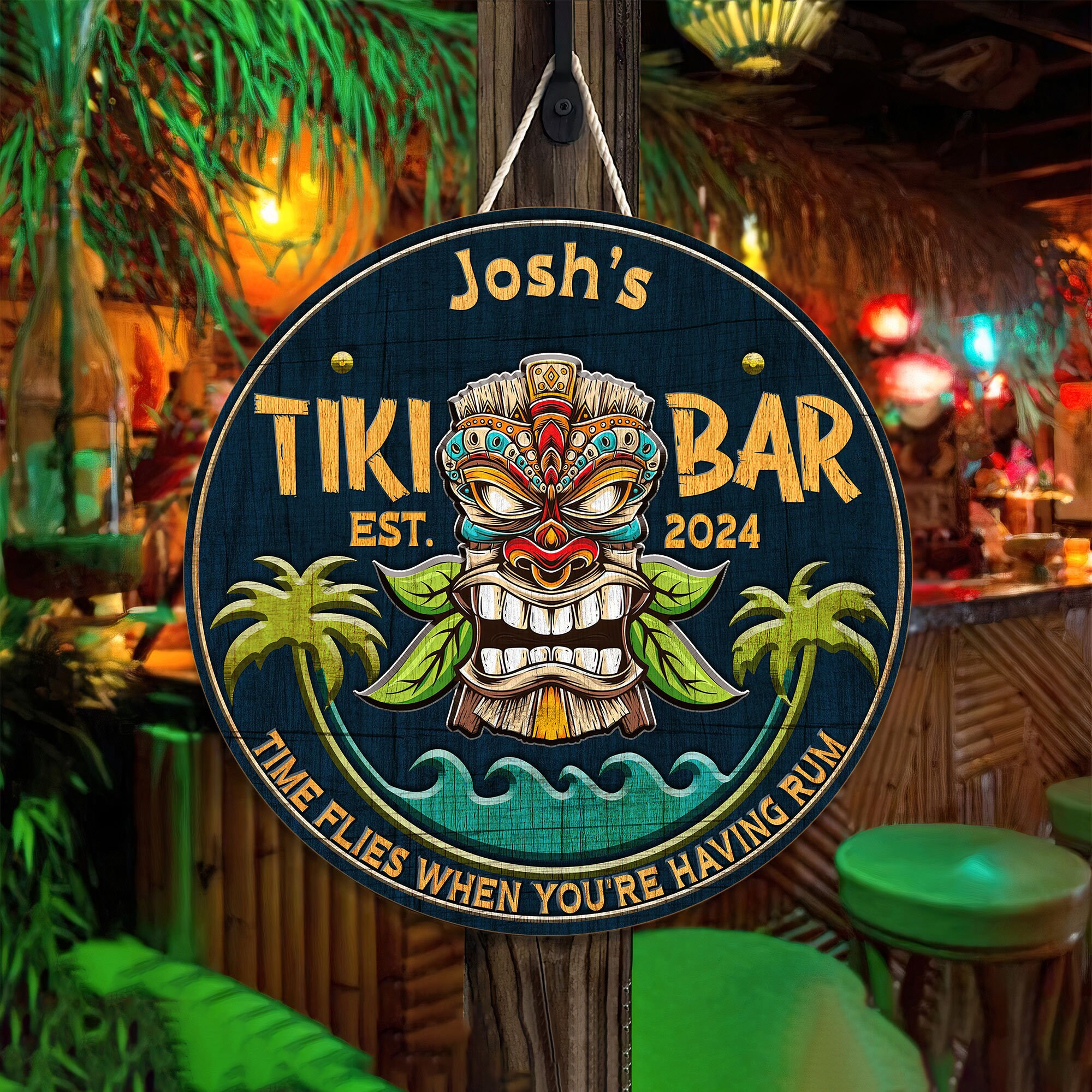 Personalized Tiki Bar Round Wood Sign Tiki Bar Tiki Hut Tiki Lounge ...