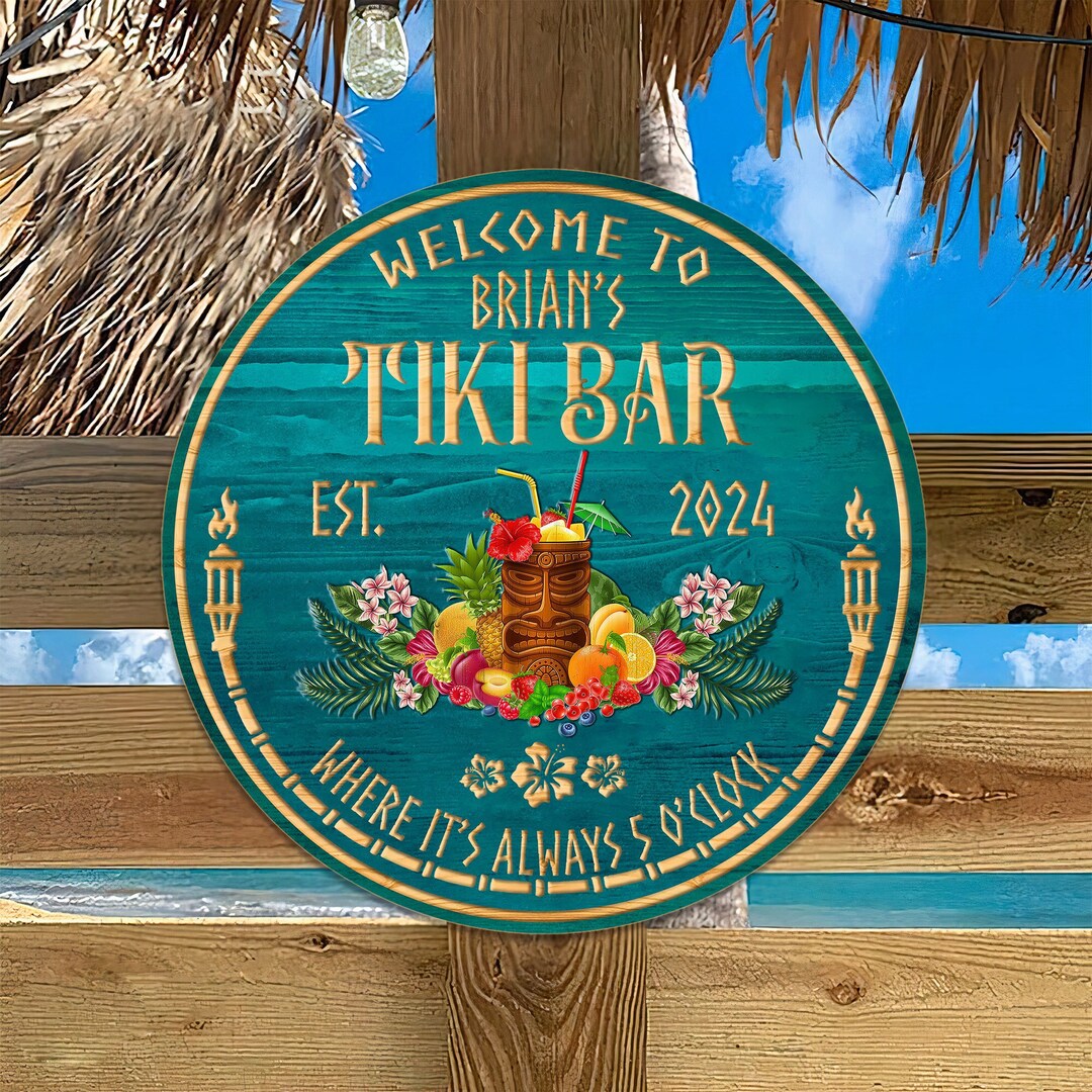 Personalized Tiki Bar Round Wood Sign Tiki Bar Tiki Hut Tiki Lounge ...