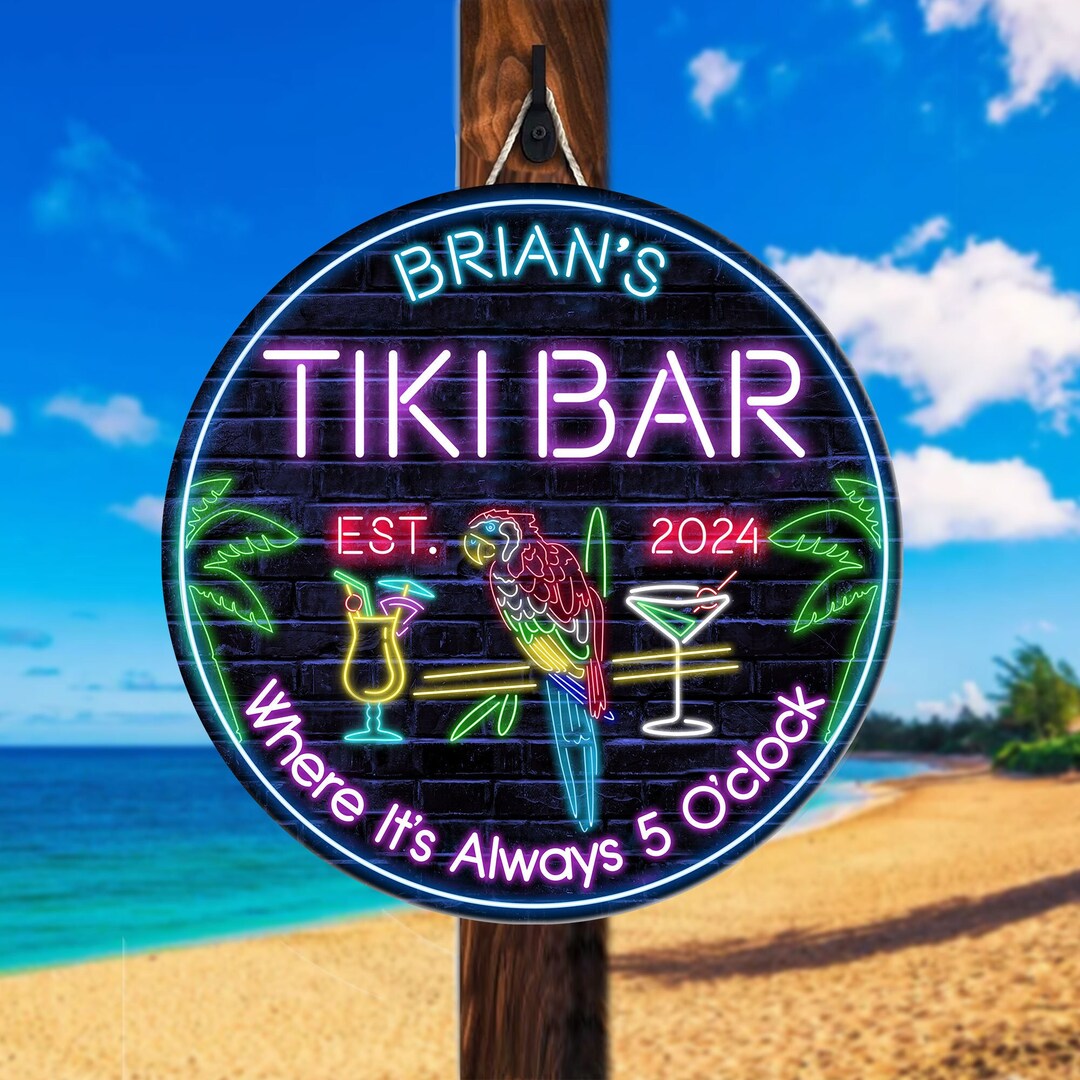 Personalized Tiki Bar Round Wood Sign Tiki Bar Tiki Hut Tiki Lounge ...