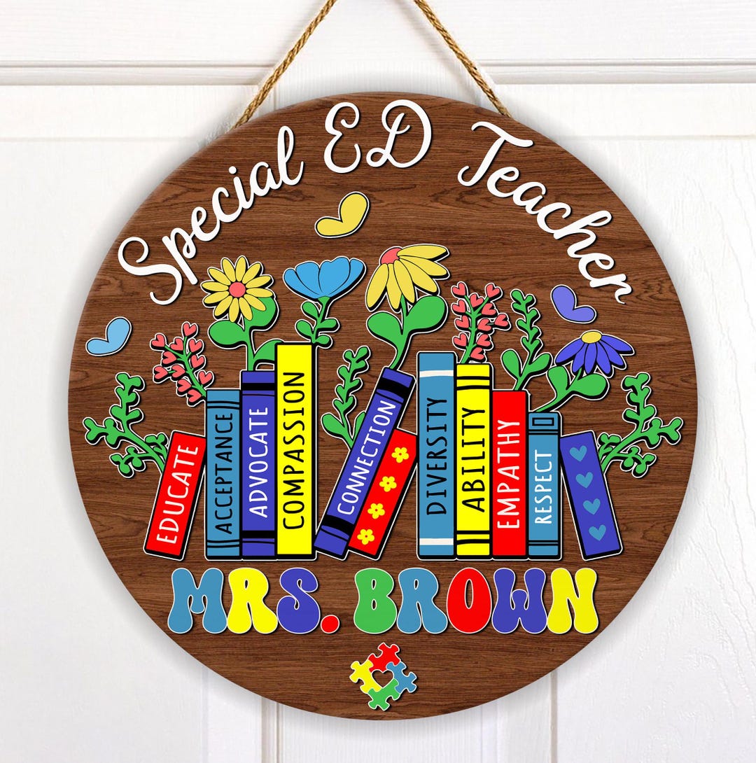 Personalized 3D SPED Teacher Door Hanger, Autism Awareness Classroom ...