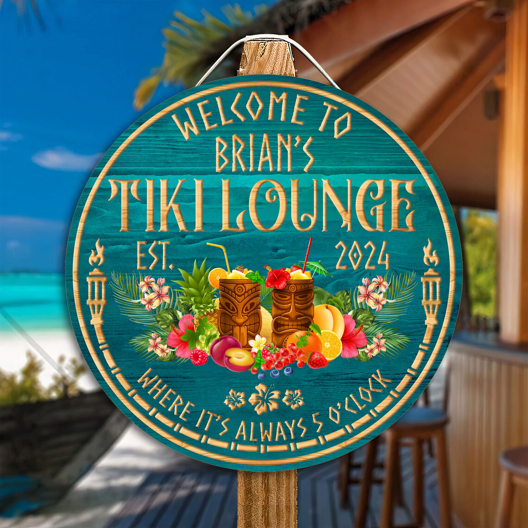 Personalized Tiki Bar Round Wood Sign Tiki Bar Tiki Hut Tiki Lounge ...