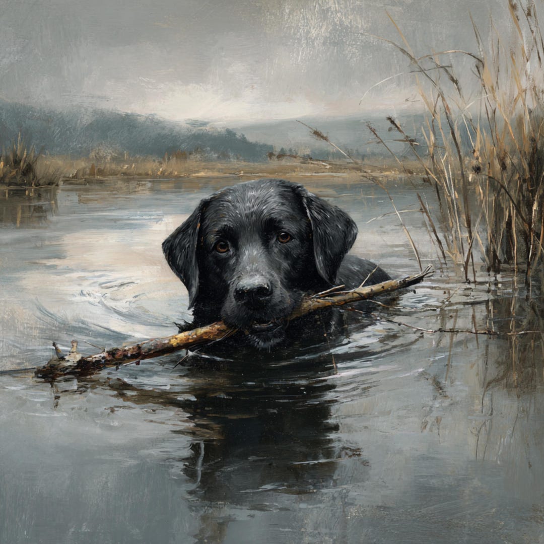 Black Labrador Retrieving Stick Printable Wall Art | Digital Download ...
