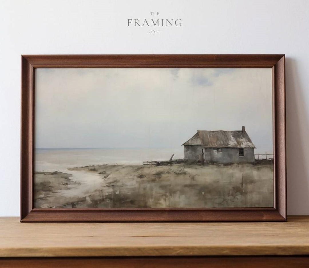 Rustic Seaside Cottage Print: Vintage Coastal Landscape (digital ...